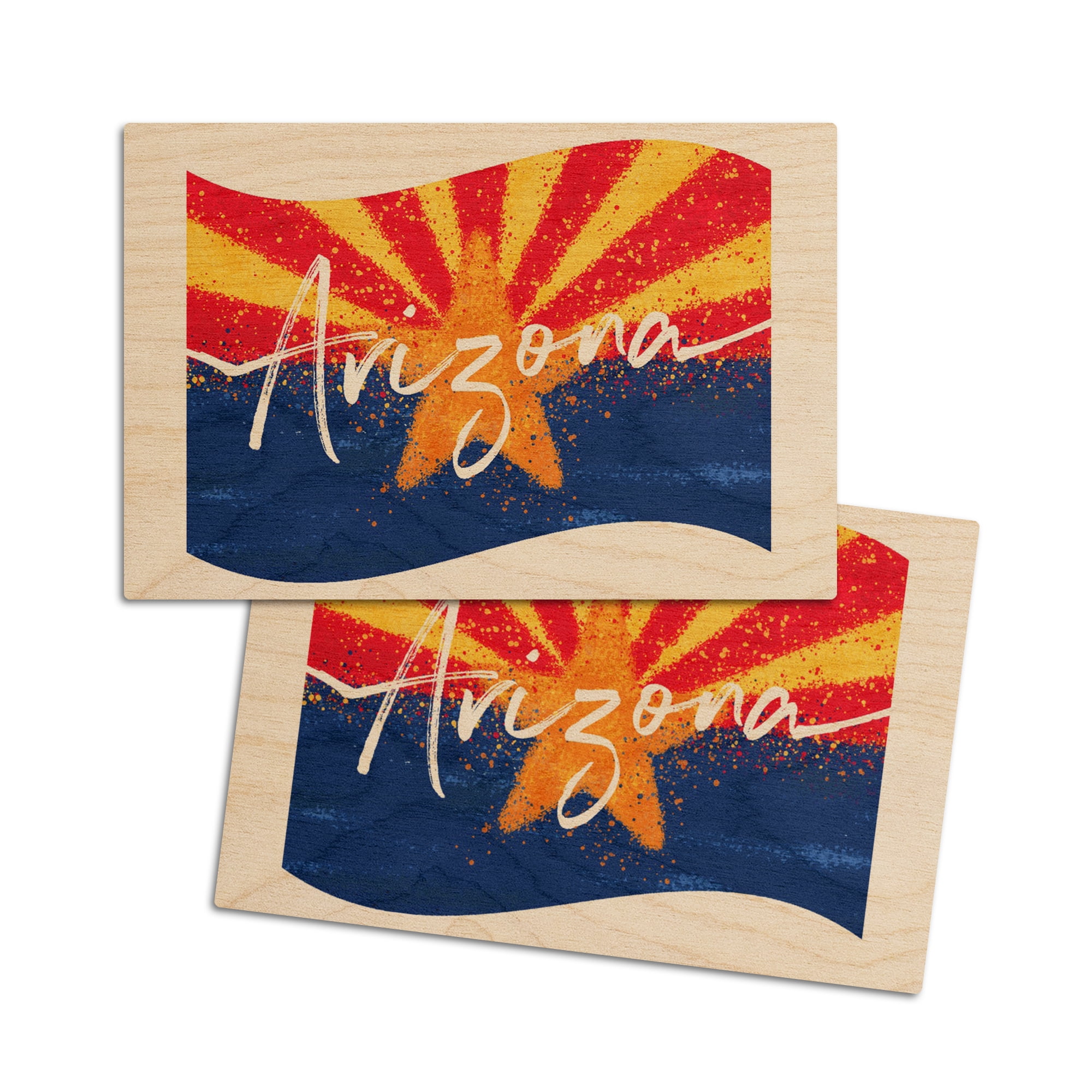 Arizona, State Flag, Abstract Watercolor Splatter, Contour (4x6 Birch ...