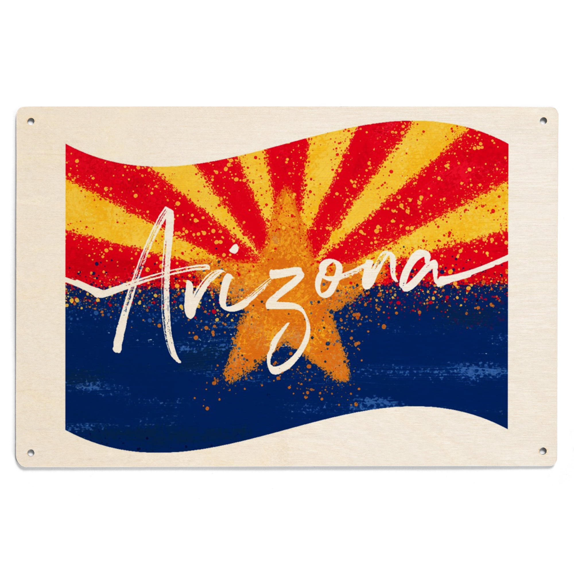 Arizona, State Flag, Abstract Watercolor Splatter, Contour Birch Wood ...