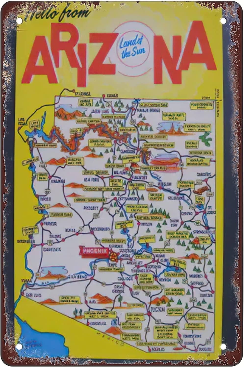 Arizona State Map Vintage Funny Sarcastic Metal Tin Sign 8x12inch Wall ...