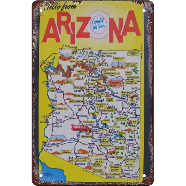 Arizona State Map Vintage Funny Sarcastic Metal Tin Sign 8x12inch Wall ...