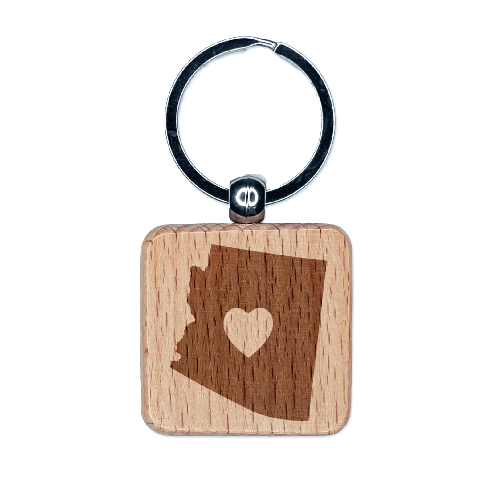 Arizona State with Heart Square Keychain Charm Tag - Engraved Wood ...