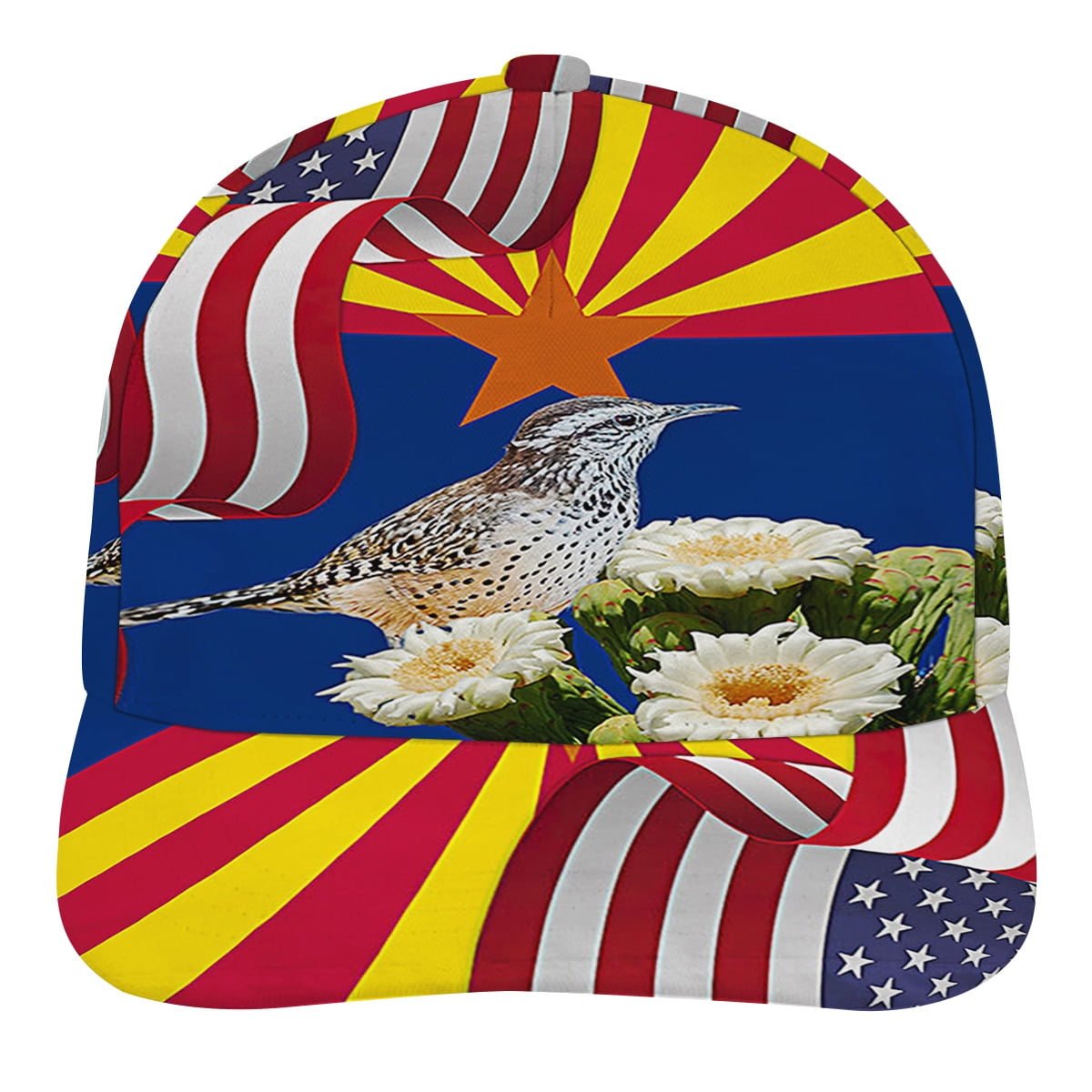 Arizona Stte Cactus Wren Bird and Saguaro Cactus baseball cap hat ...