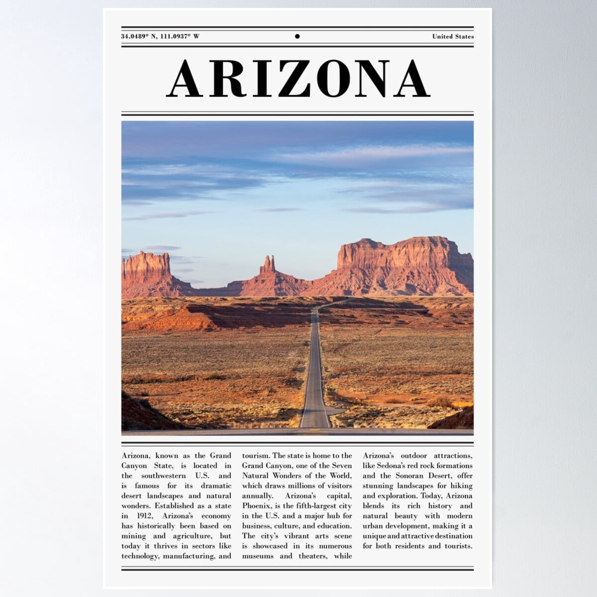 Arizona Travel Print, Traveler Gift, City View, Wall Art, City Poster ...