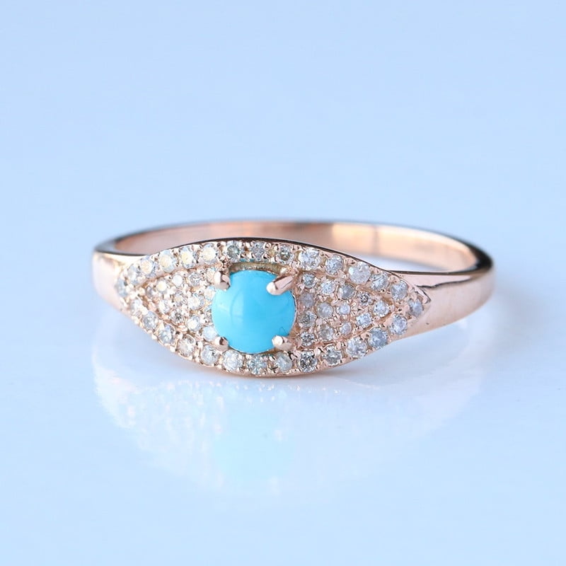 Arizona Turquoise & Micro Pave Diamonds Studded Ring, 925 Starling Silver Evil Eye Gemstone ...