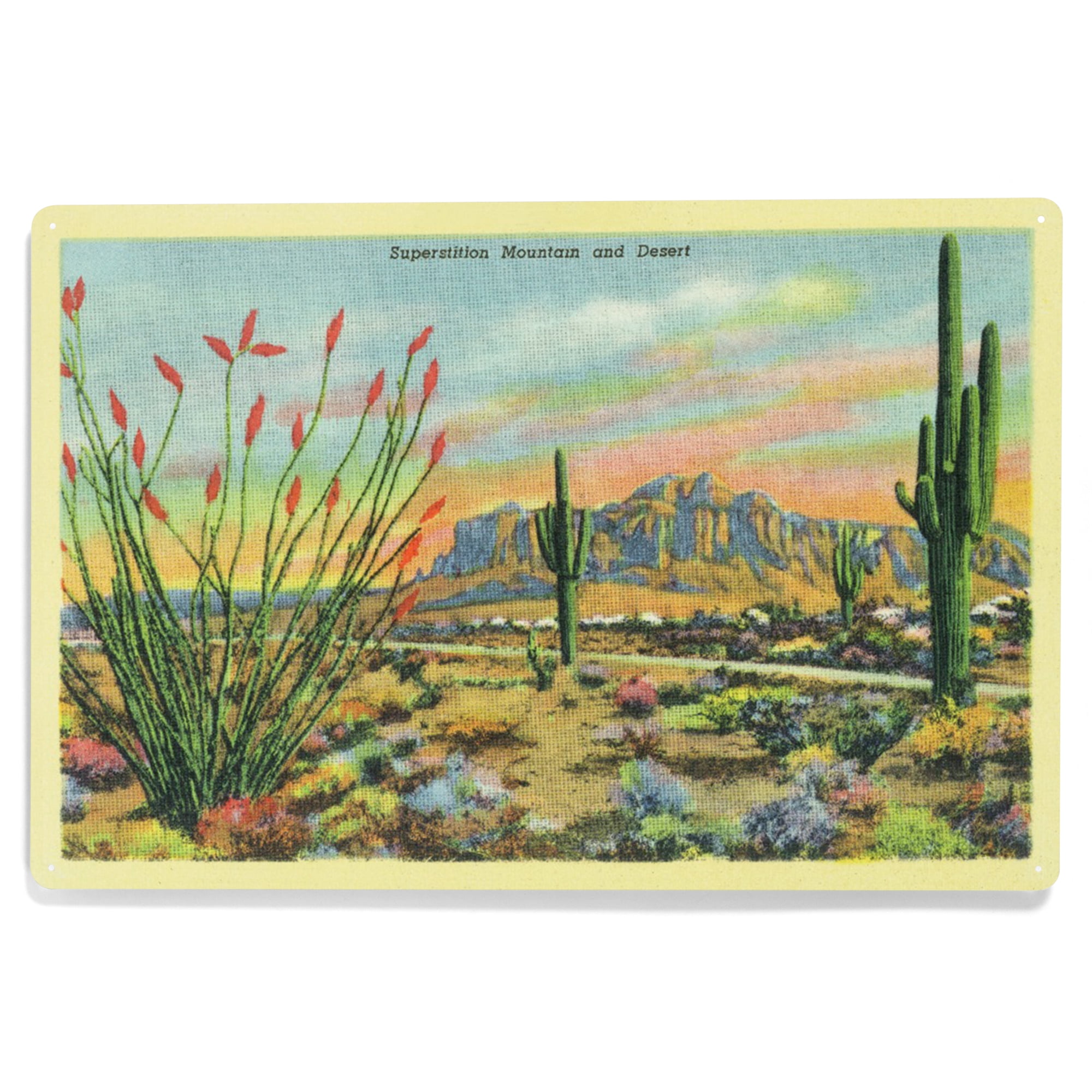 Arizona, View of Superstition Mountain and Desert, Vintage Halftone ...