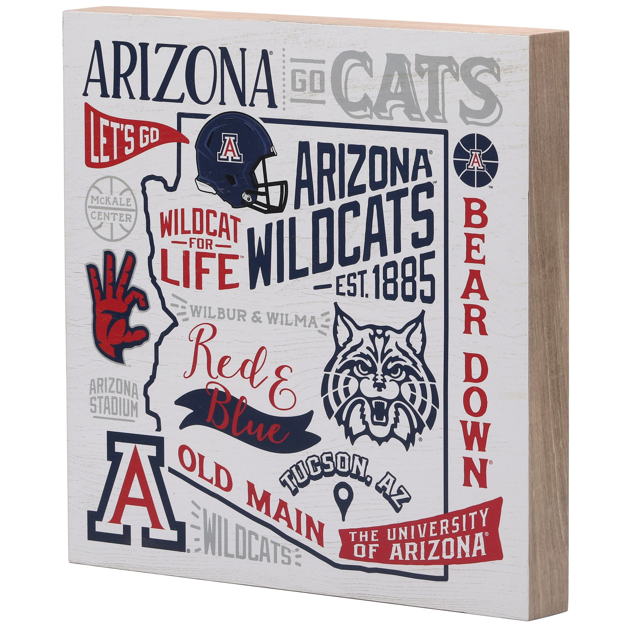 Arizona Wildcats 14'' x 14'' Team State Deep Wood Sign - Walmart.com