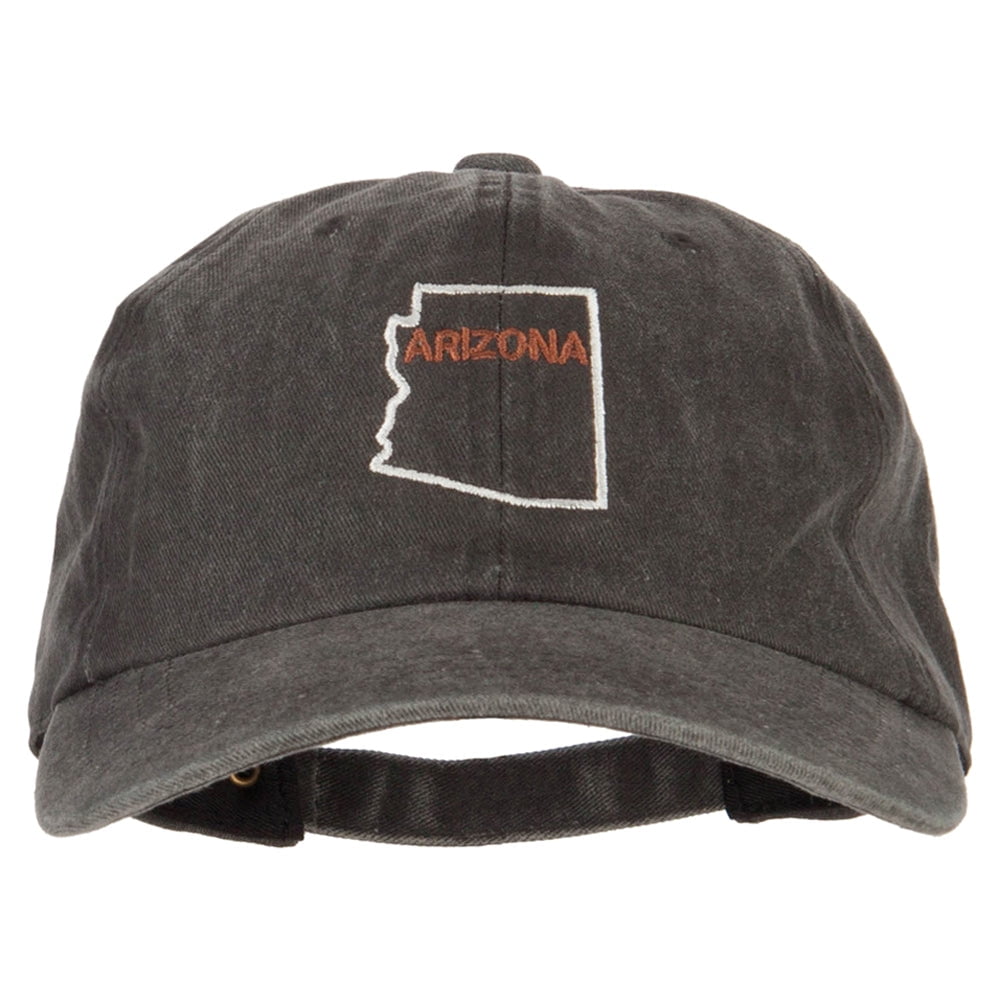 Arizona with Map Outline Embroidered Washed Cotton Twill Cap - Black ...