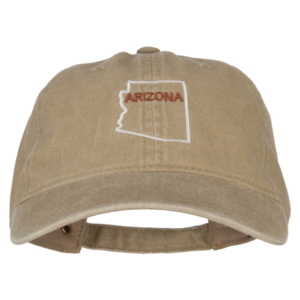 Arizona with Map Outline Embroidered Washed Cotton Twill Cap - Khaki ...