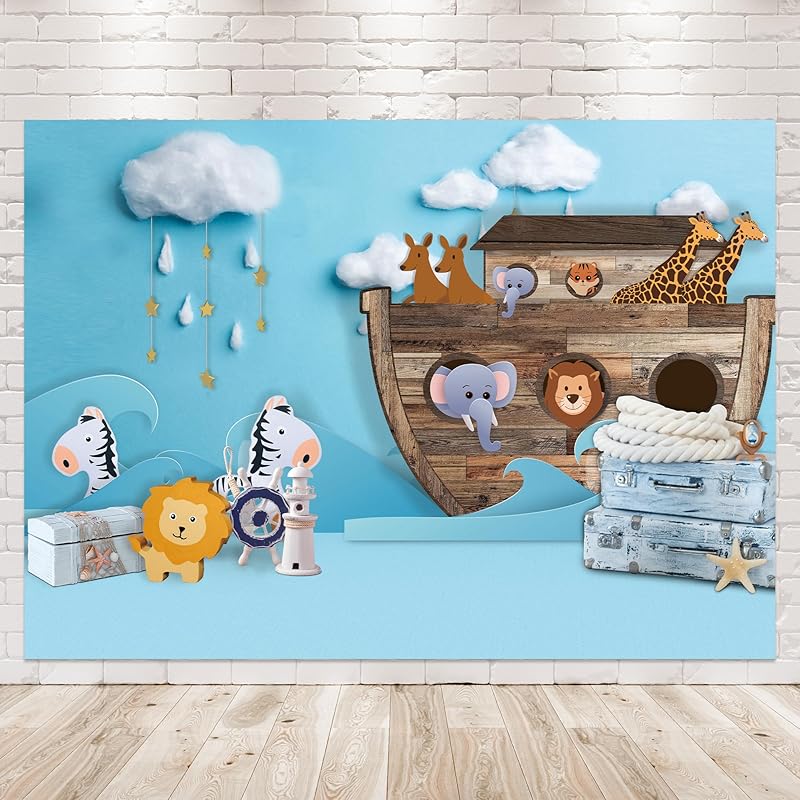 Ark Baby Shower Backdrop Photography Cartoon Cute Wild Safari Animals ...