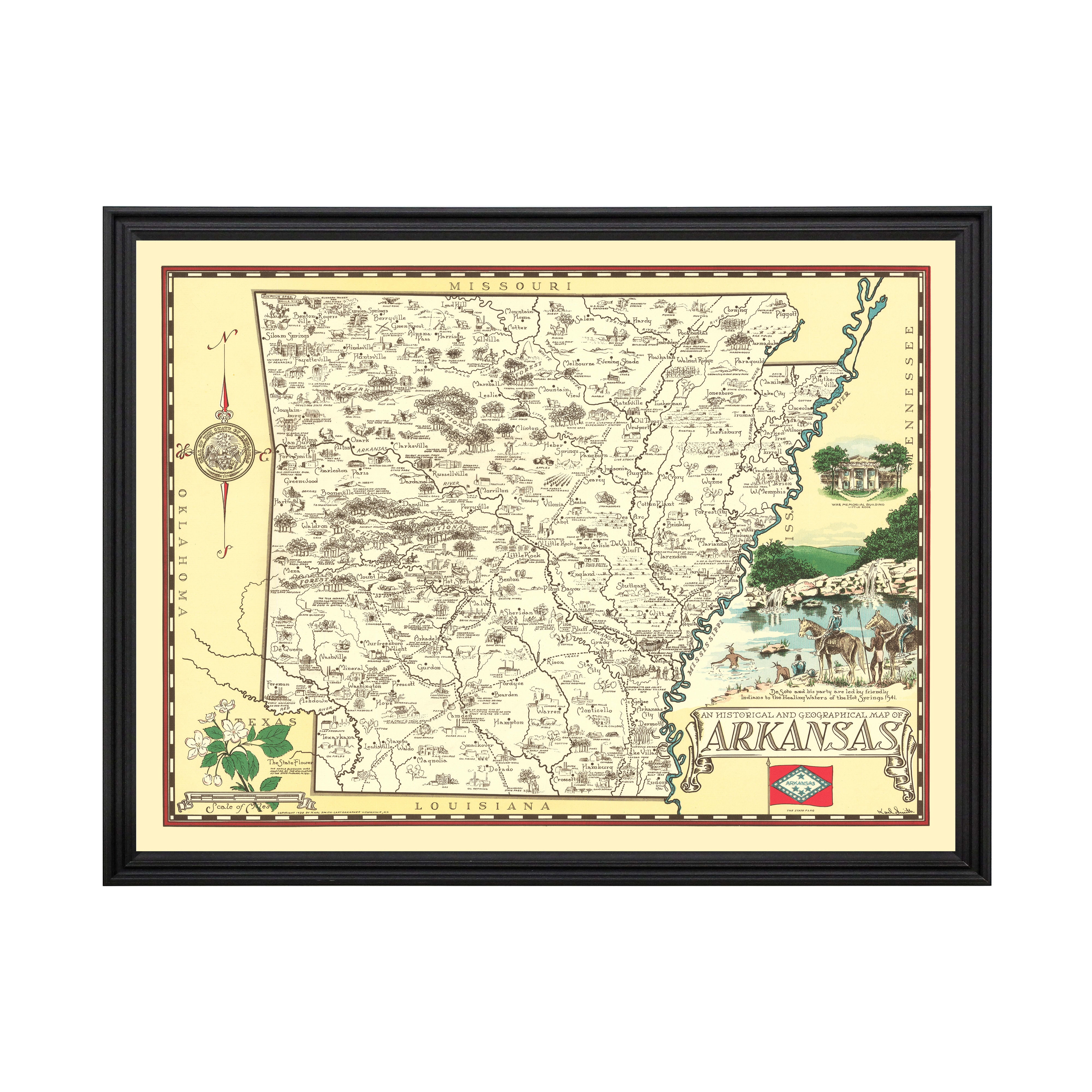 Arkansas Art, 1938 Vintage Map of Arkansas History Wall Decor Gift, Old ...