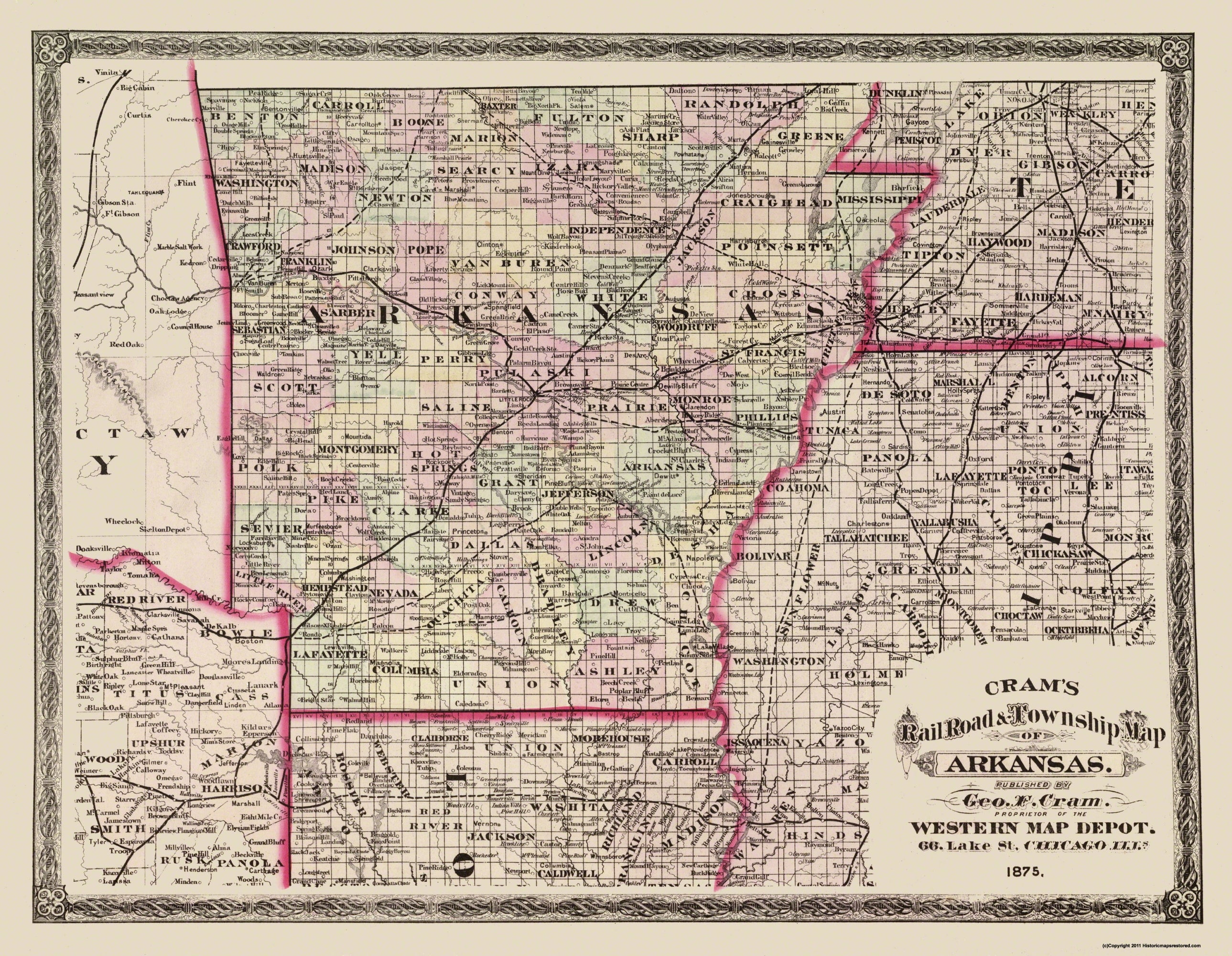 Historic State Map - Arkansas - Cram 1875 - 29.63 x 23 - Vintage Wall ...