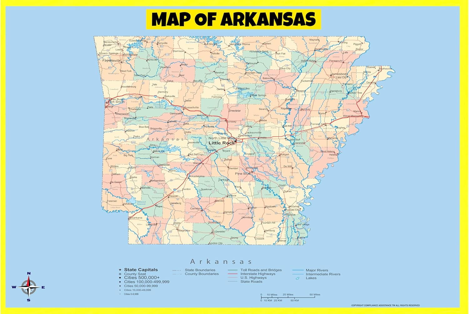 Arkansas Map Poster - Laminated Wall Map - Style A - 24x36 - Ideal for ...