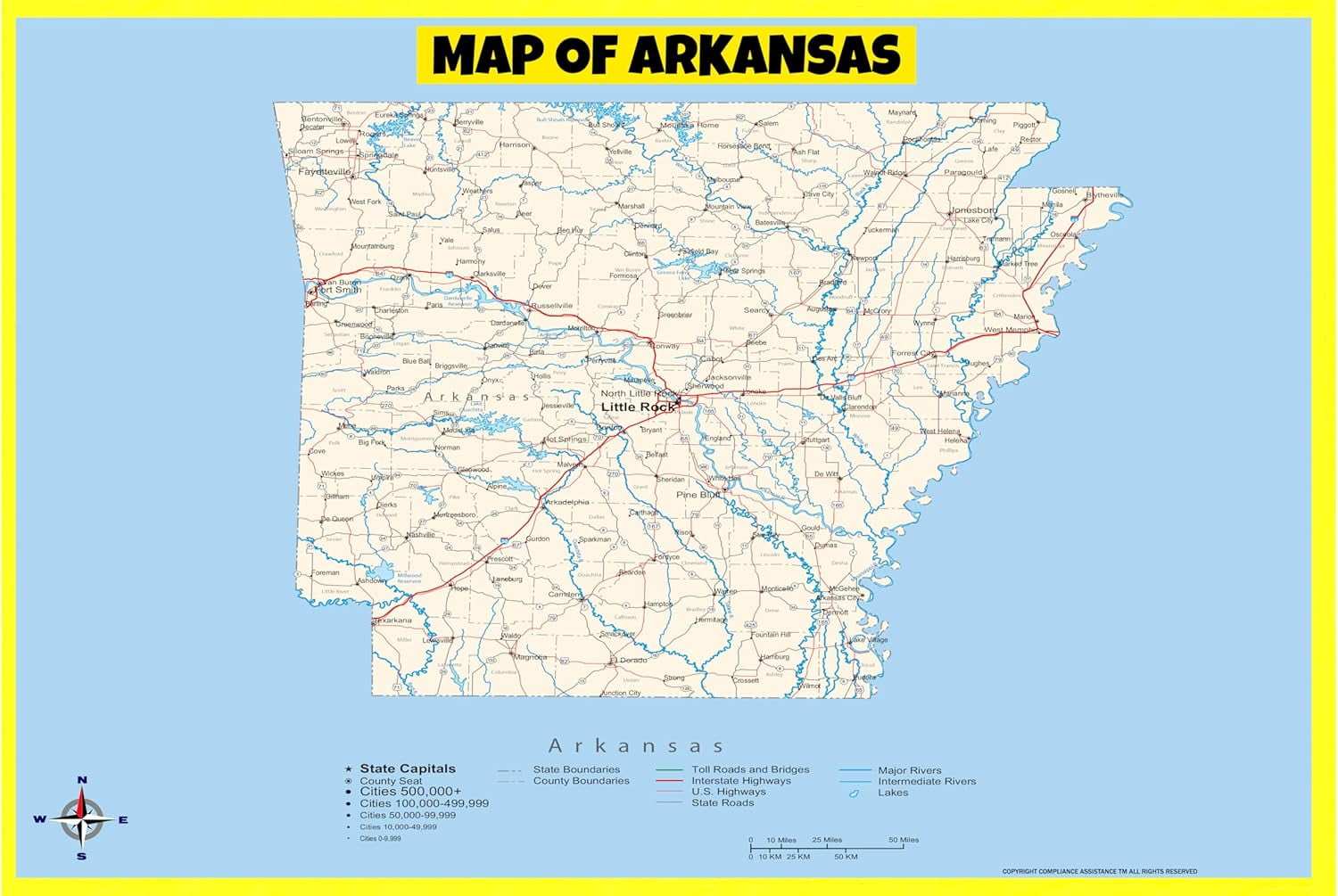 Arkansas Map Poster - Laminated Wall Map - Style B - 18x24 - Ideal for ...