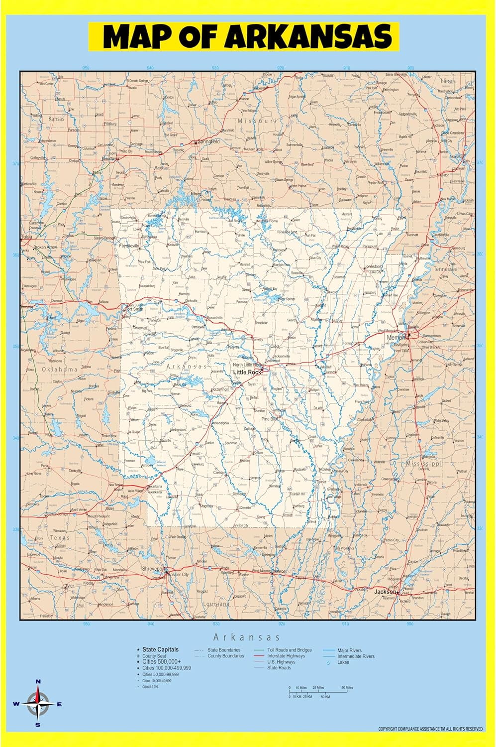 Arkansas Map Poster - Laminated Wall Map - Style D - 20x30 - Ideal for ...