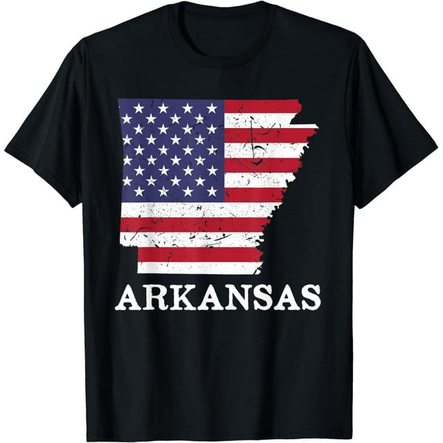 Arkansas Map State American Flag 4th Of July Pride Tee T-Shirt ...