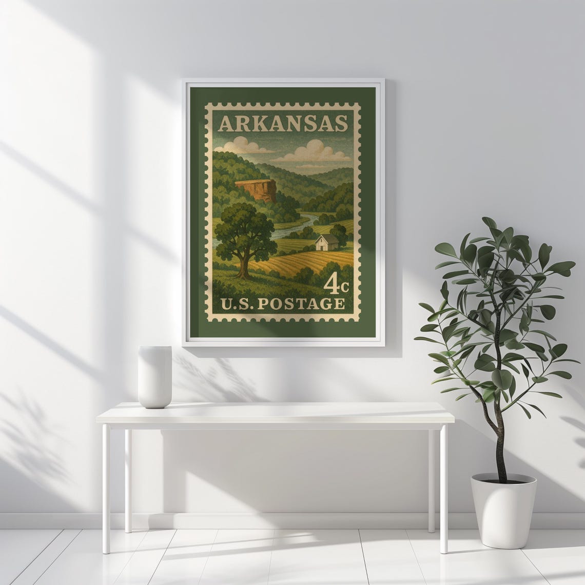 Arkansas Postage Stamp Print, Retro Ozark Landscape Wall Art, Vintage ...