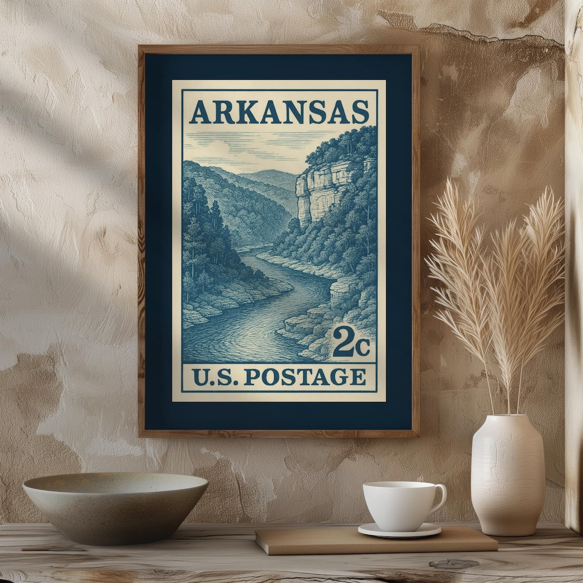 Arkansas Postage Stamp Print, Vintage Style Us State Travel, Engraved ...