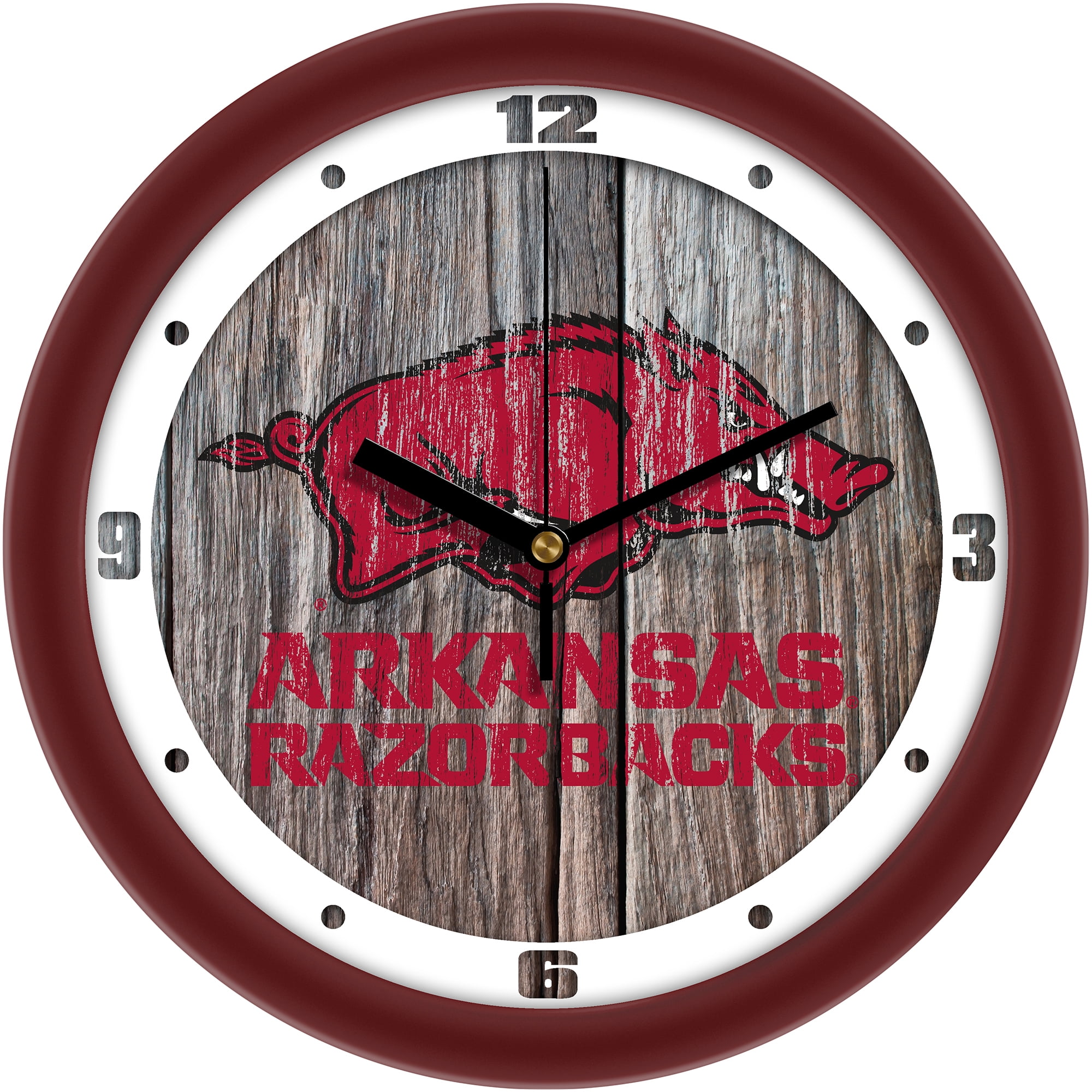 Arkansas Razorbacks 11.5'' Suntime Premium Glass Face Weathered Wood ...