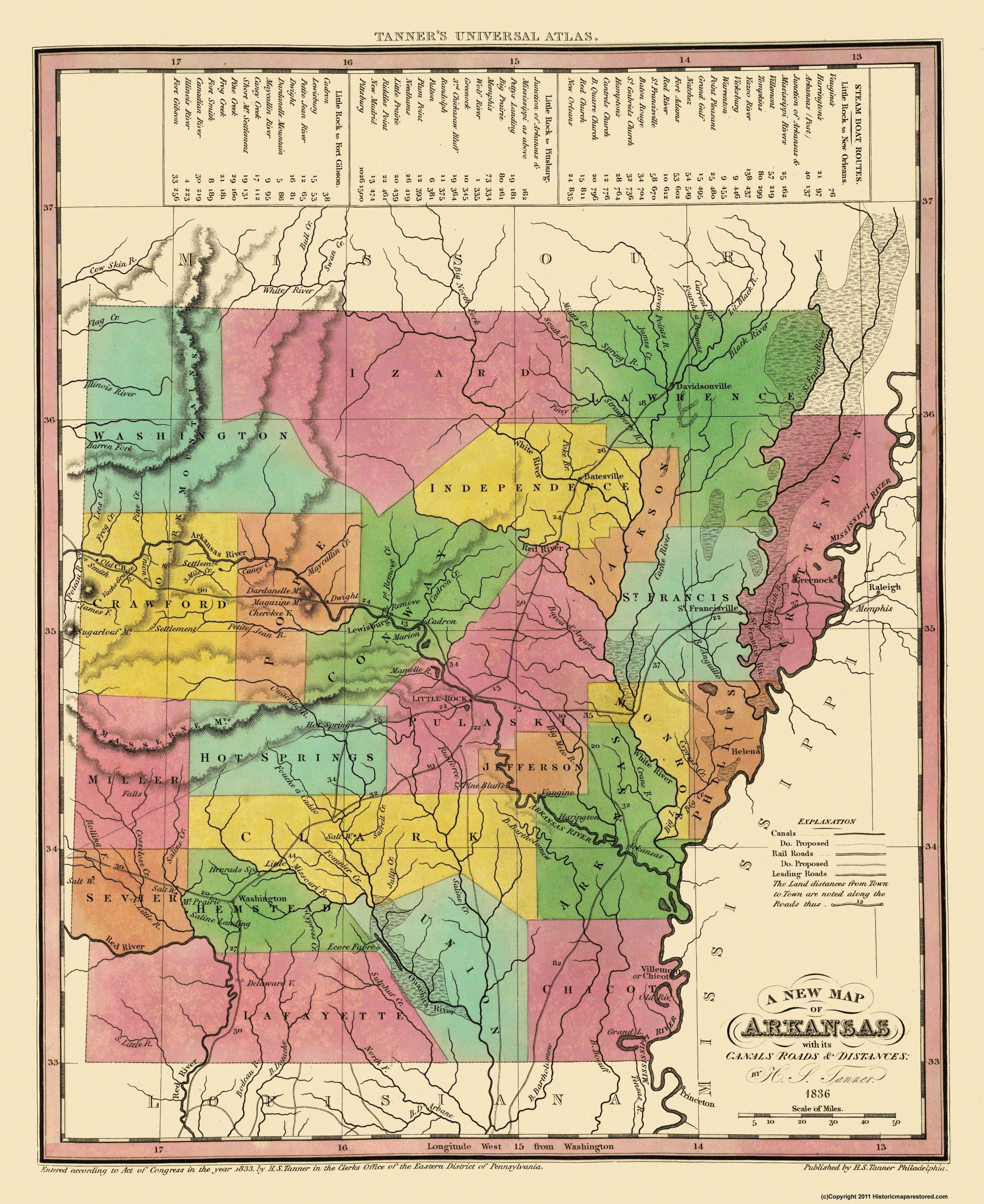 Historic State Map - Arkansas - Tanner 1836 - 23 x 28.13 - Vintage Wall ...