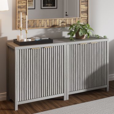 REHOOPEX Natural Rattan 2-Door Storage Cabinet Set, Wooden Furniture ...