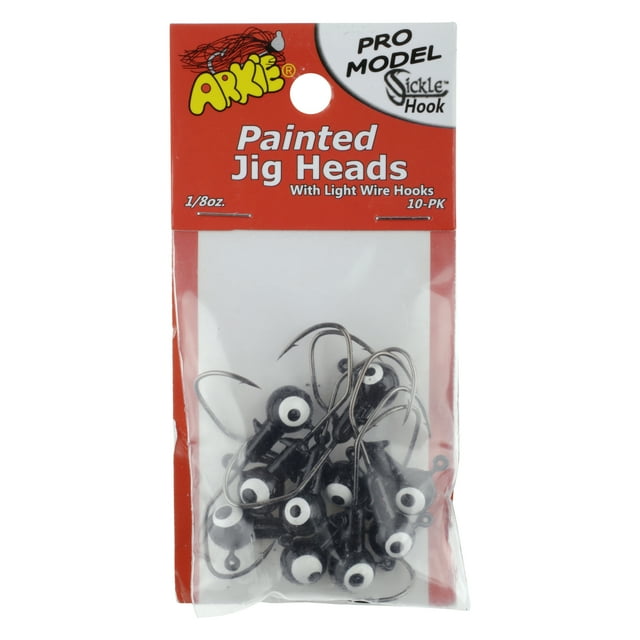 Arkie Lures Pro Model Sickle Hook Jig Head, Black 1/8 oz, 10 Pack ...