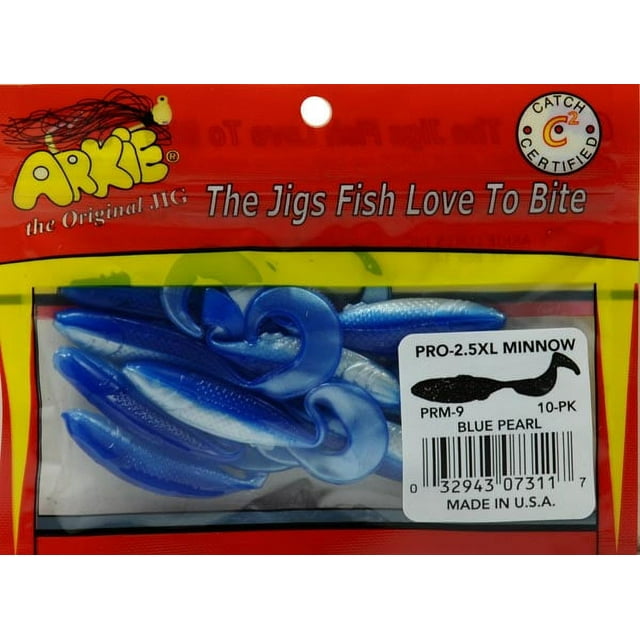 Arkie Lures Pro Model Soft Curl Tail Minnow, Color Blue Pearl, Size 2.5 ...