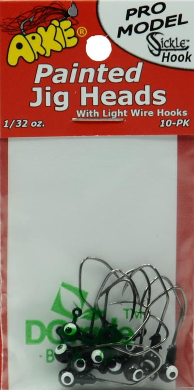 Arkie Pro Model Sickle Hook Painted Jig Heads, Black, 1/32 Oz., 10 ...
