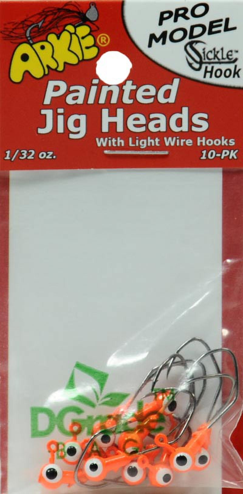 Arkie Pro Model Sickle Hook Painted Jig Heads, Orange, 1/32 Oz., 10 ...