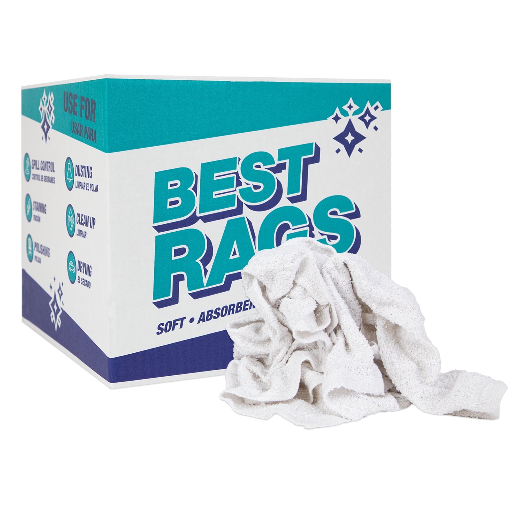 Arkwright Cotton Bar Mop Terry Towel Cleaning Rags, 14x17-16x19, White/Striped, 10lb Box ...