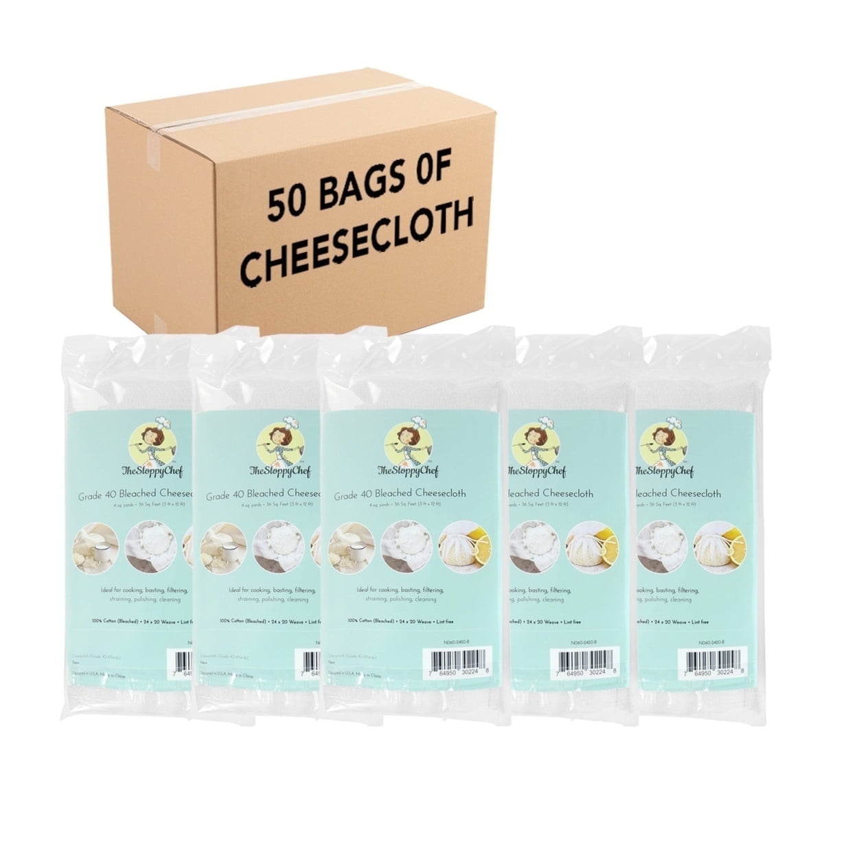 Arkwright Bleached Grade 40 Cheesecloth (Bulk Case of 50 Bags), 36 sq ...