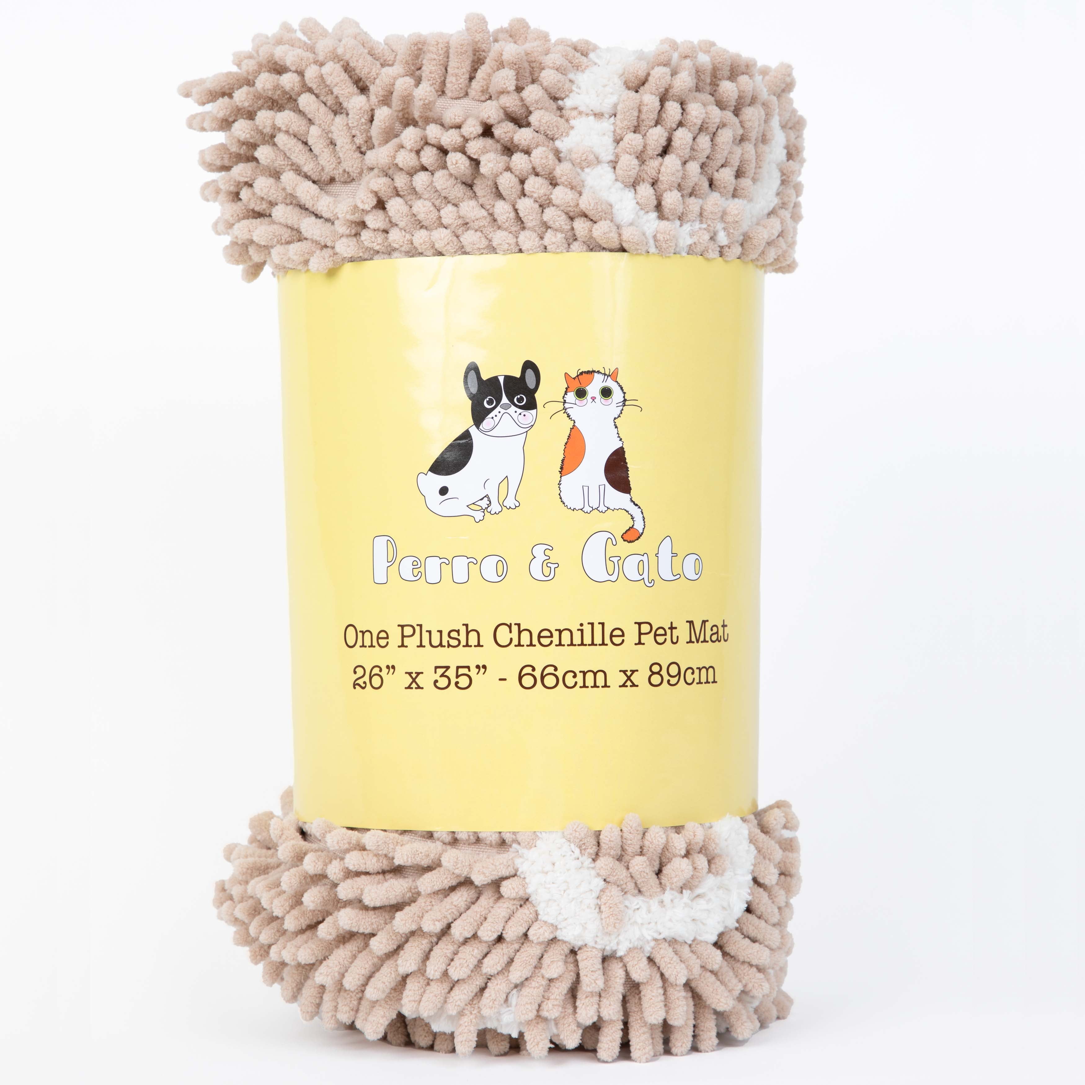 Arkwright Perro & Gato Chenille Pet Mat with Paw Print Design, Soft ...