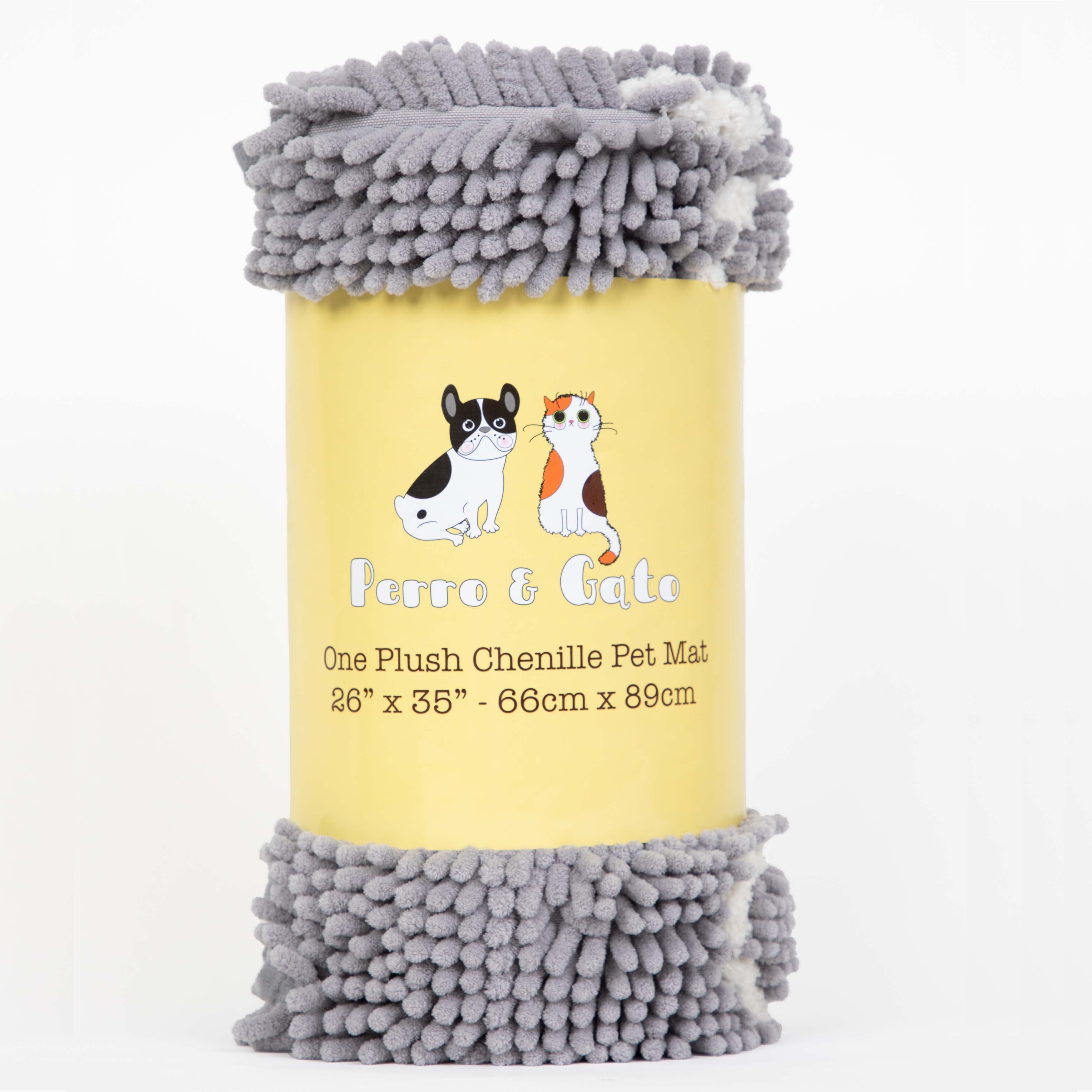 Arkwright Perro & Gato Chenille Pet Mat with Paw Print Design, Soft Microfiber Chenille, Gray ...