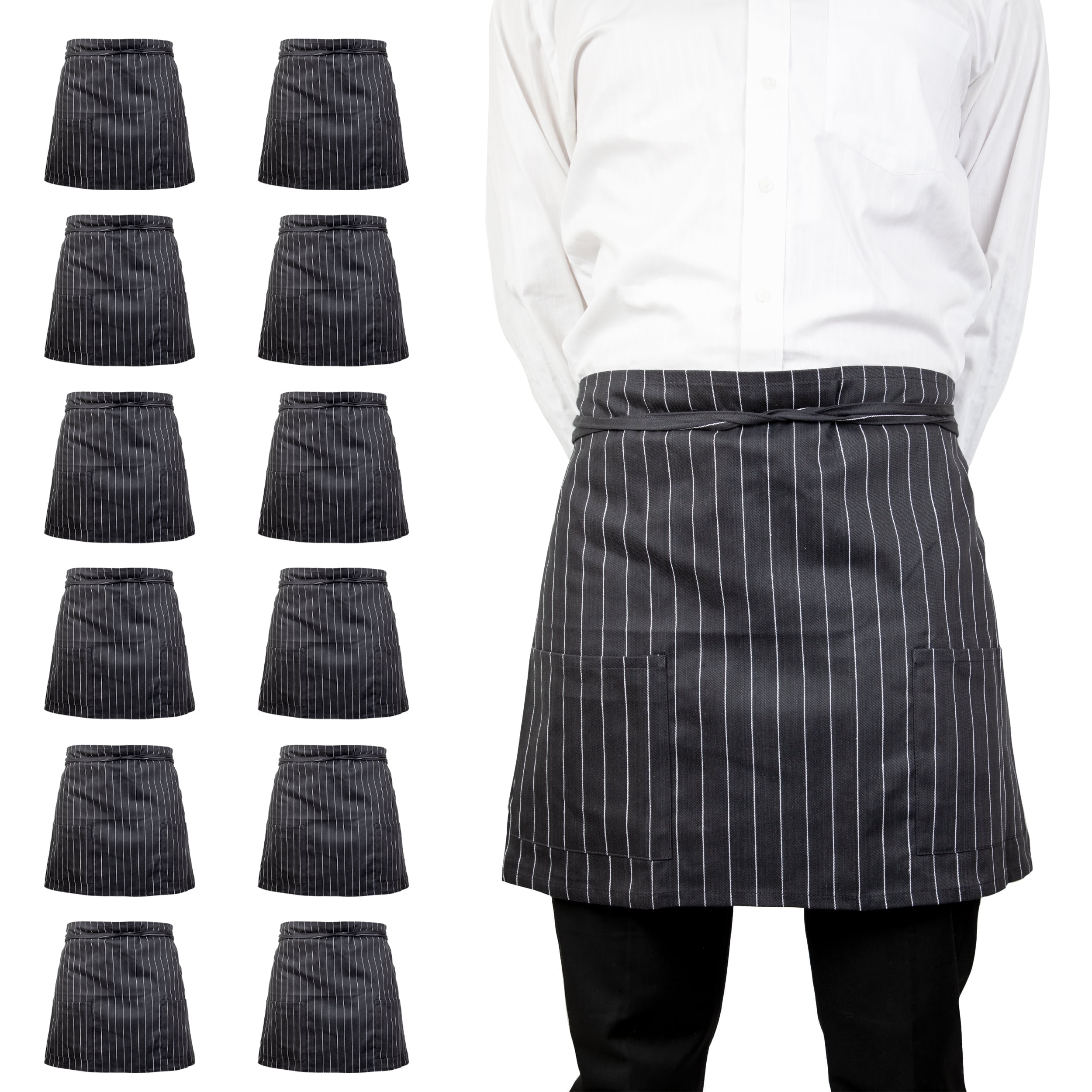 Arkwright Server Half Bistro Aprons (18x30, 12-Pack), Two Patch Pockets ...