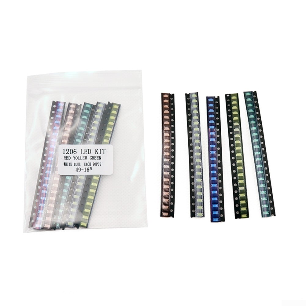 Arkzeo 100pcs 5 Values 1206 SMD LED light Red White Green Blue Yellow ...
