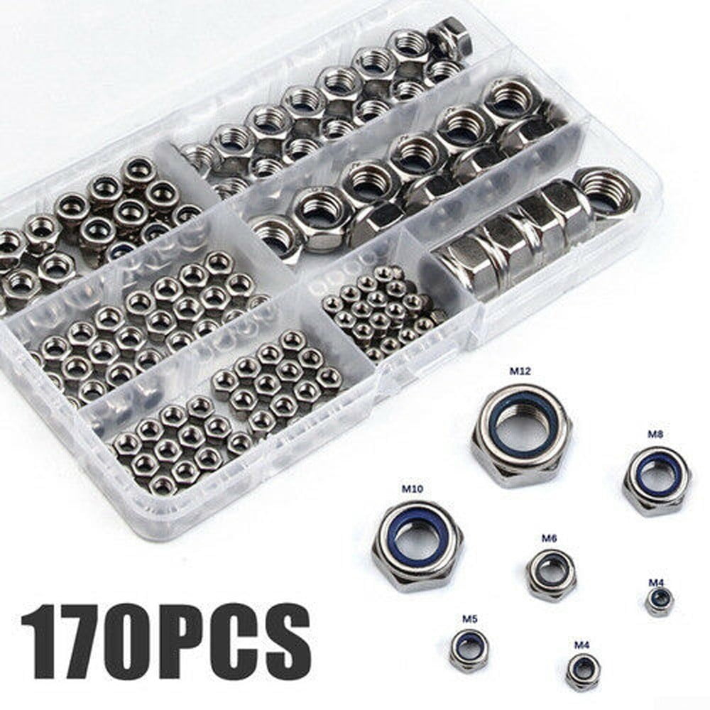 Arkzeo 170Pcs/set Stainless Steel Lock Nuts M3 M5 M6 M8 M10 Nylon ...