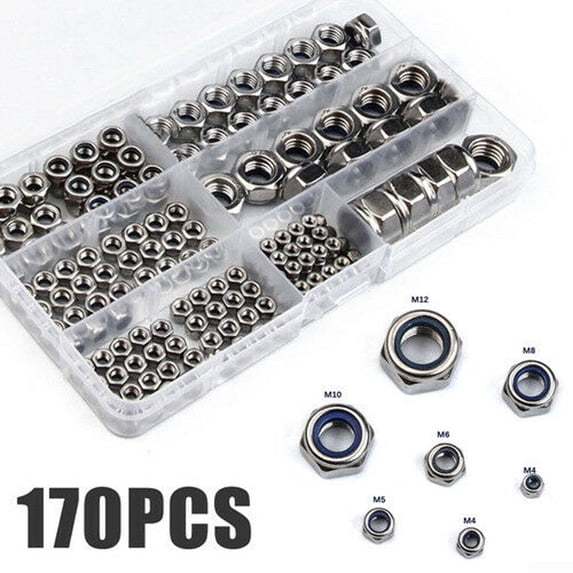 Arkzeo 170Pcs/set Stainless Steel Lock Nuts M3 M5 M6 M8 M10 Nylon ...