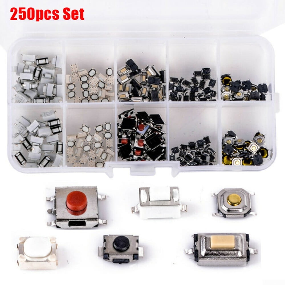Arkzeo 250pcs 10 Types Tact Tactile Push Button Micro Switch Car Remote ...