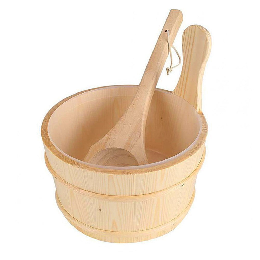 Arkzeo Wooden Sauna Bucket with Spoon Set 24*27cm Natural Wood Steam ...