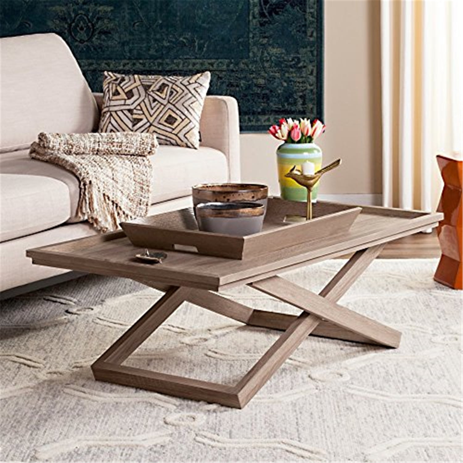 Arleana Cross Leg Coffee Table W/ Tray - Walmart.com