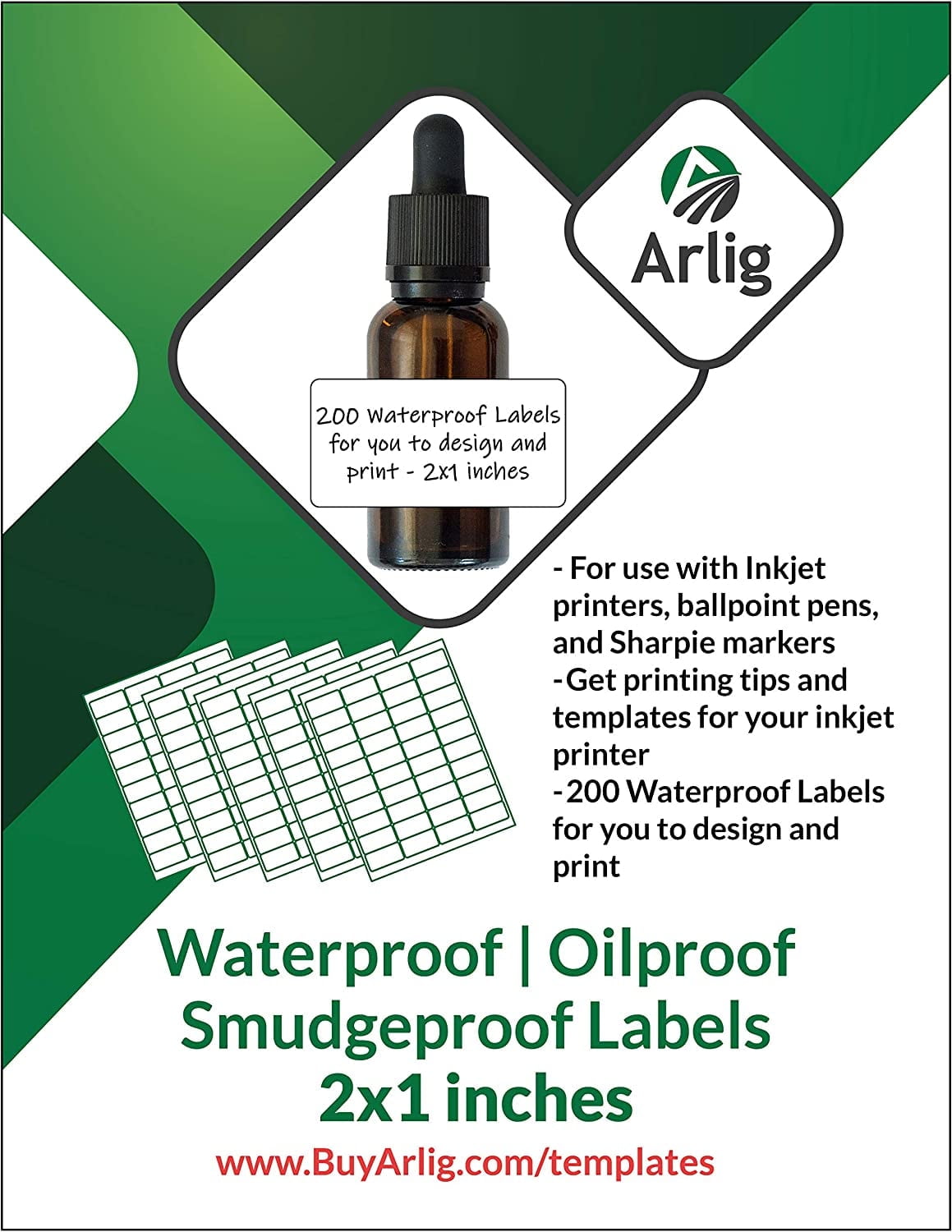 Arlig 2x1 inch Waterproof Labels for Inkjet Printer 200 Labels (5 ...