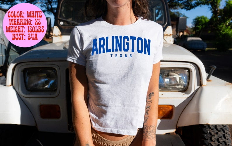 Arlington Texas TX Baby Tee, SNUG FIT, Gifts, Shirt, Tshirt Her, Women, Trendy, 90s Y2K Summer ...
