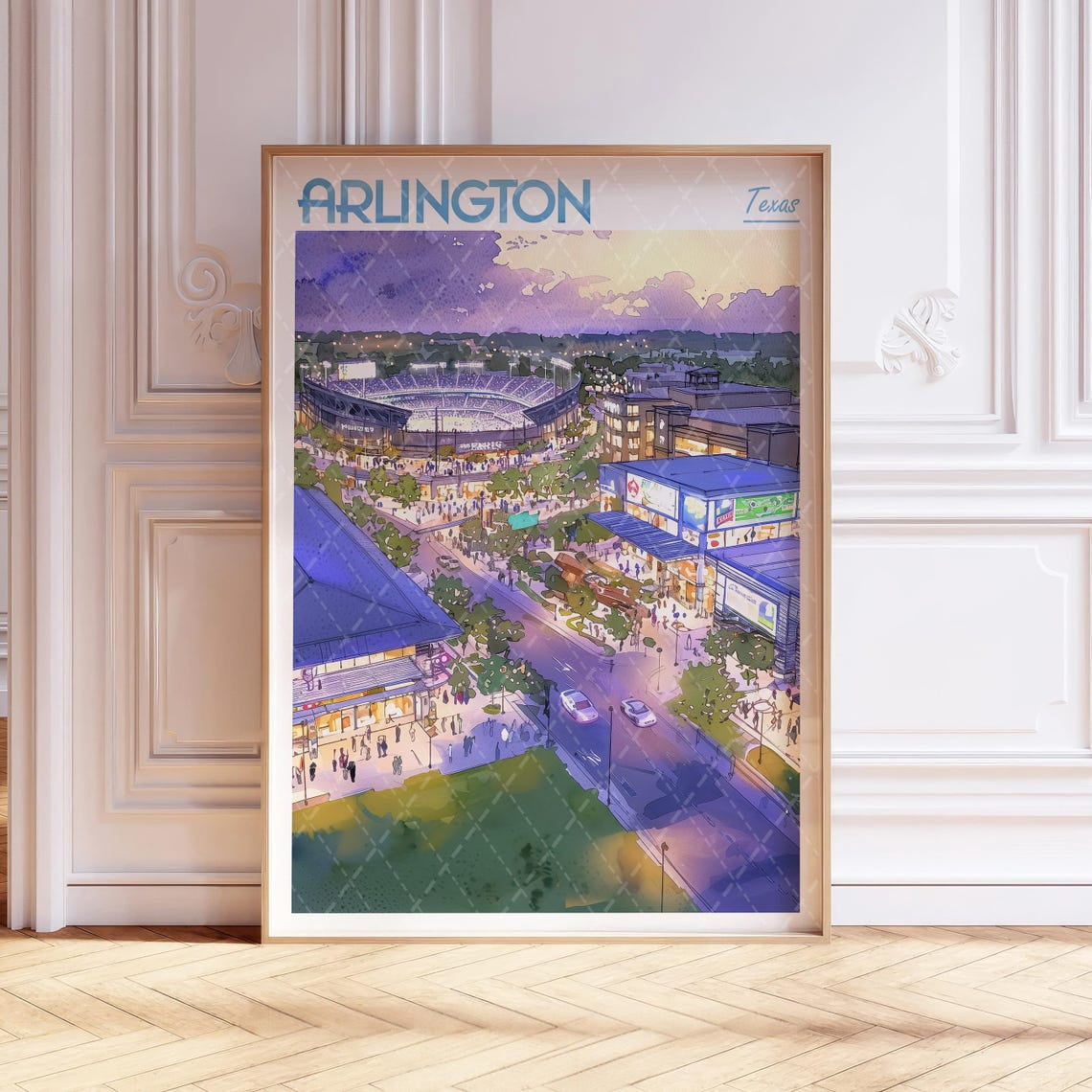 Arlington Texas Usa Pastel Travel Poster, Stretched Size 12x18 ...