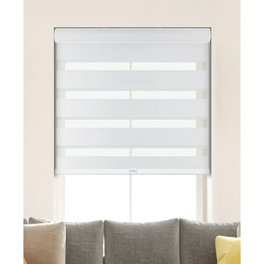 Biltek Cordless Zebra Window Blinds with Modern Design - Roller Shades w/ Dual Layers - Solid ...