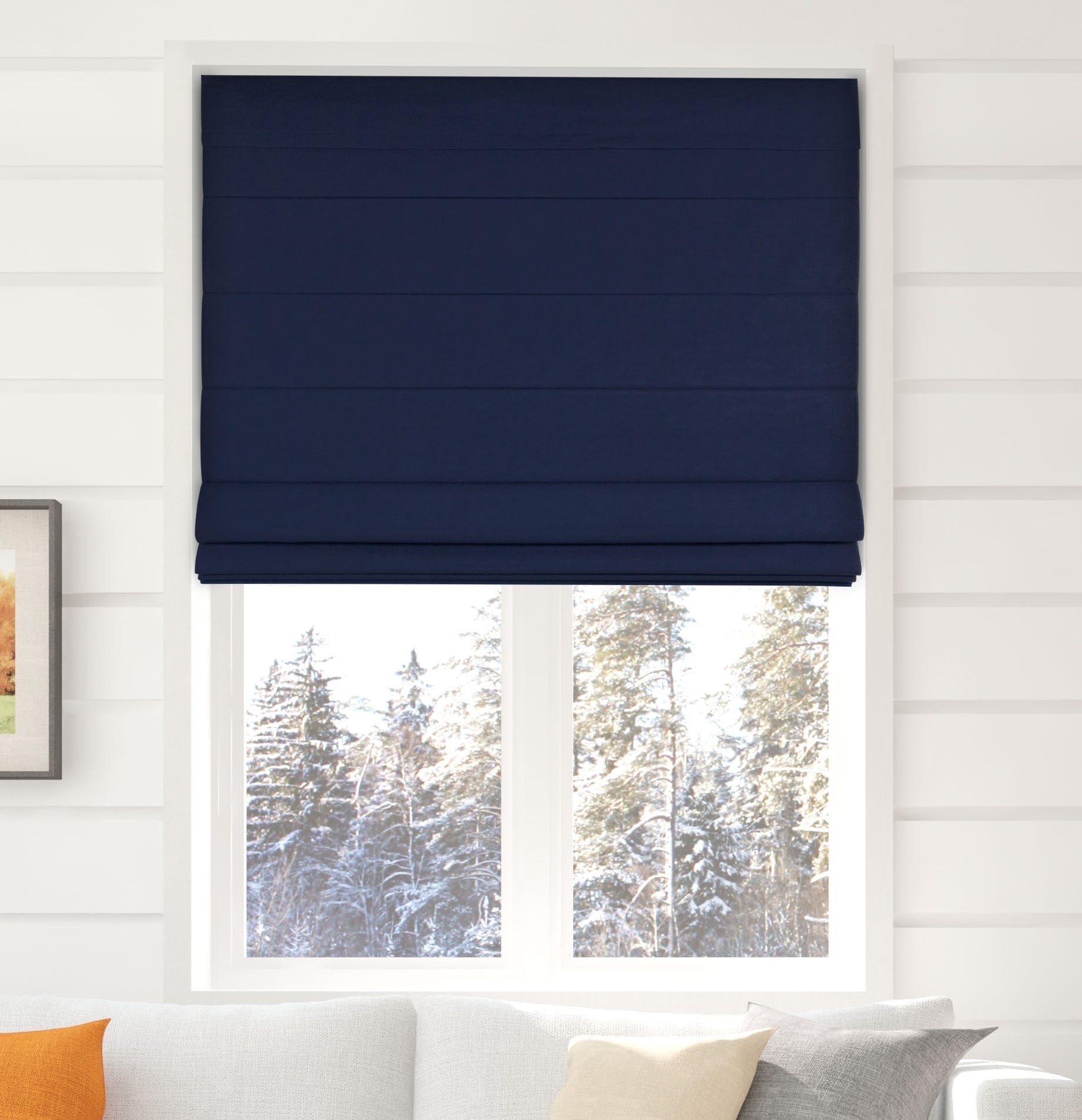 Arlo Blinds Thermal Room Darkening Fabric Roman Shades, Color: Navy ...
