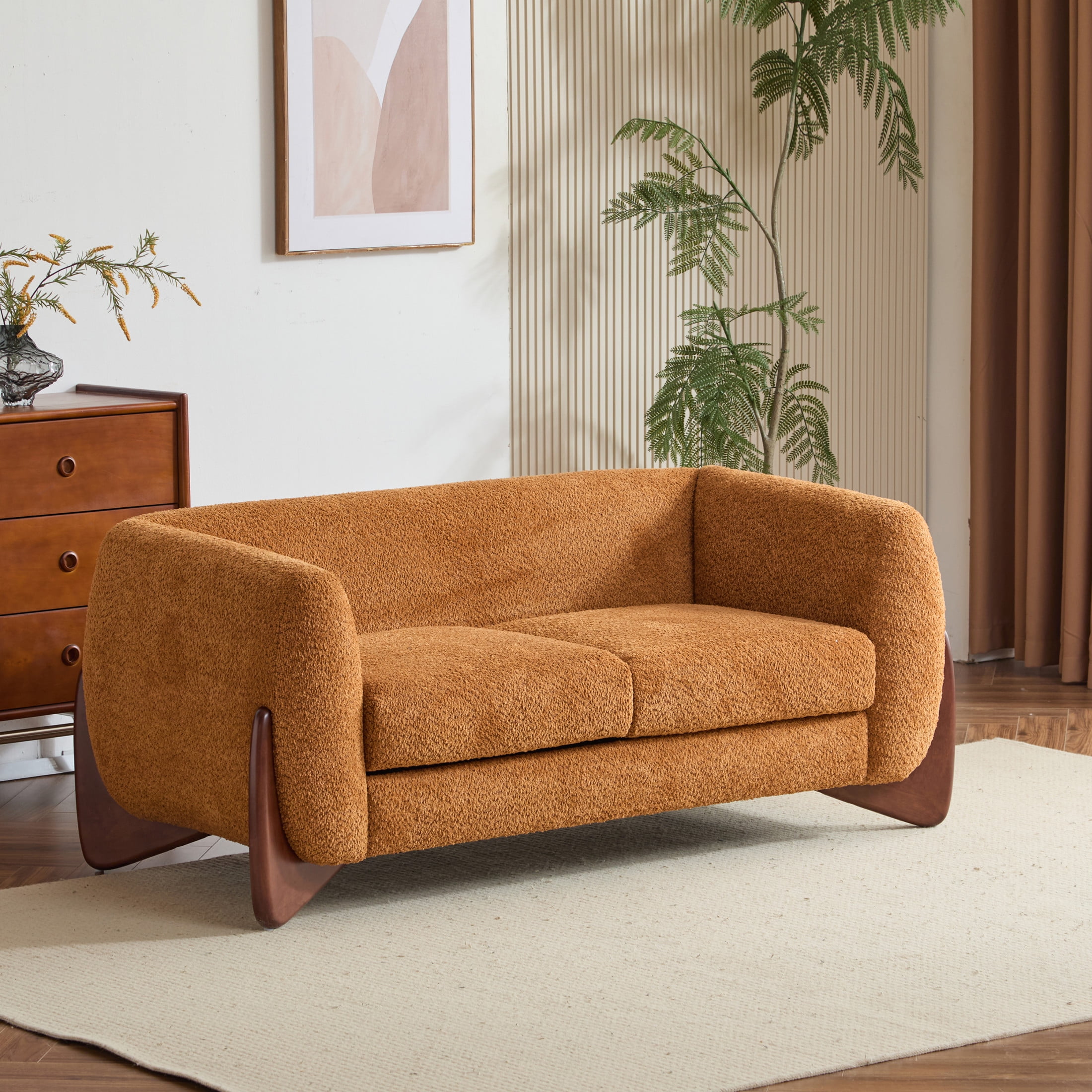 Arlo Modern Boucle Upholstery 2-Seater Sofa with Solid Wood Legs ...