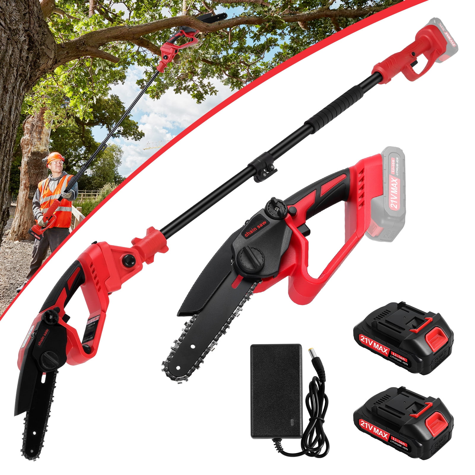 Arlohe 2-in-1 Cordless Chainsaw/Pole Saw,800W Power & 12.47ft Extended ...