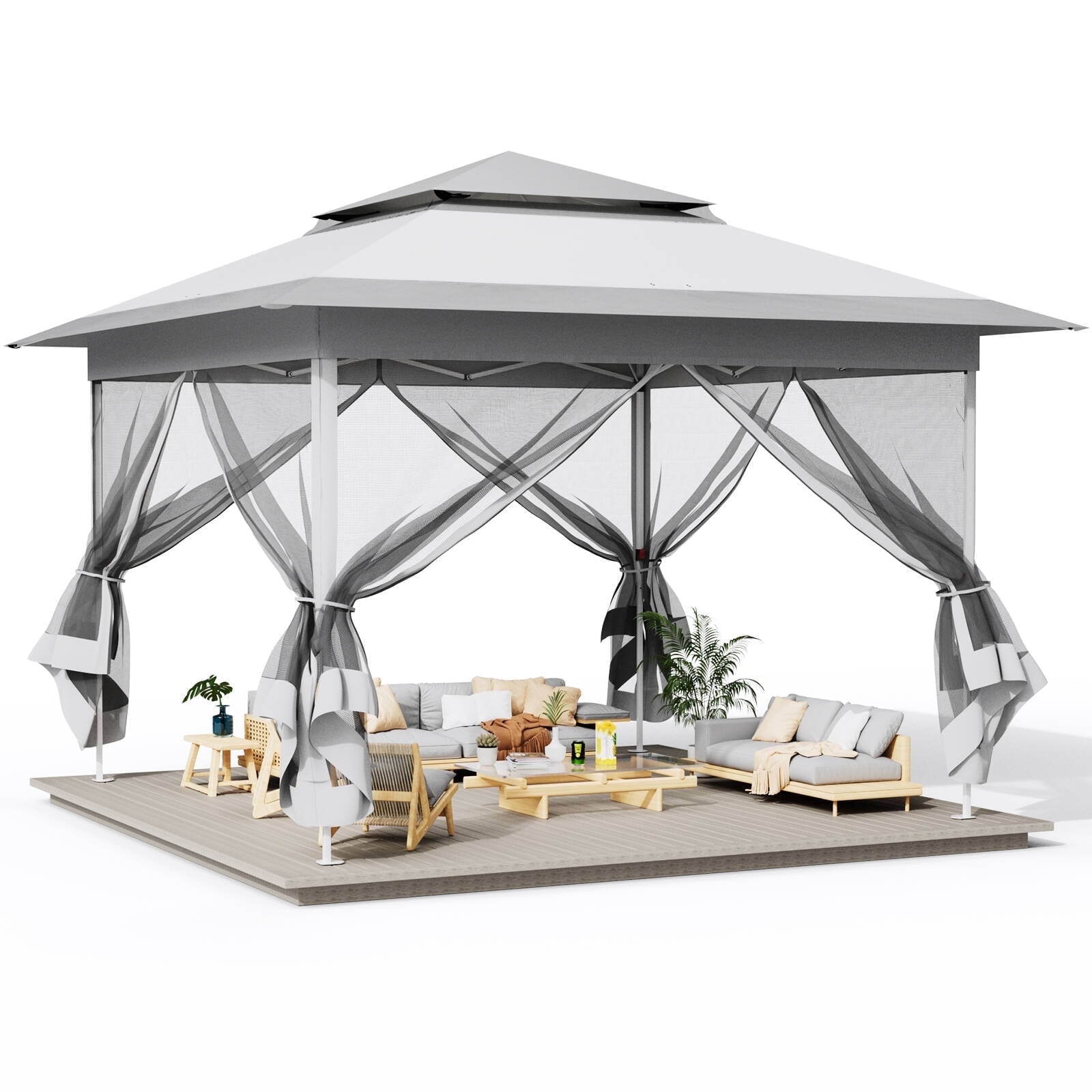Arlopu 13' X 13' Pop Up Gazebo Outdoor Canopy Tent with Mesh Netting ...