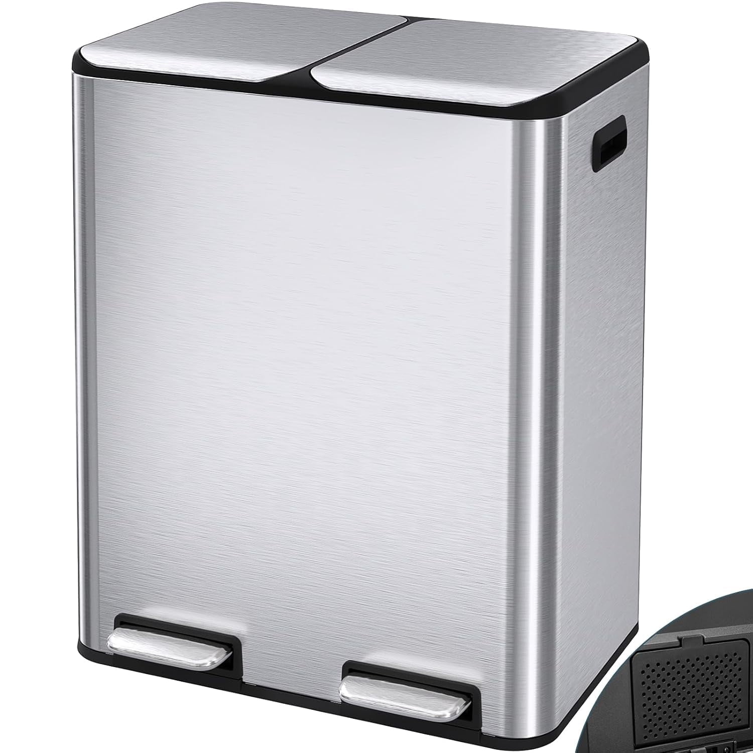 Arlopu 16 Gallon Dual Trash Can Rectangular Stainless Steel Kitchen ...