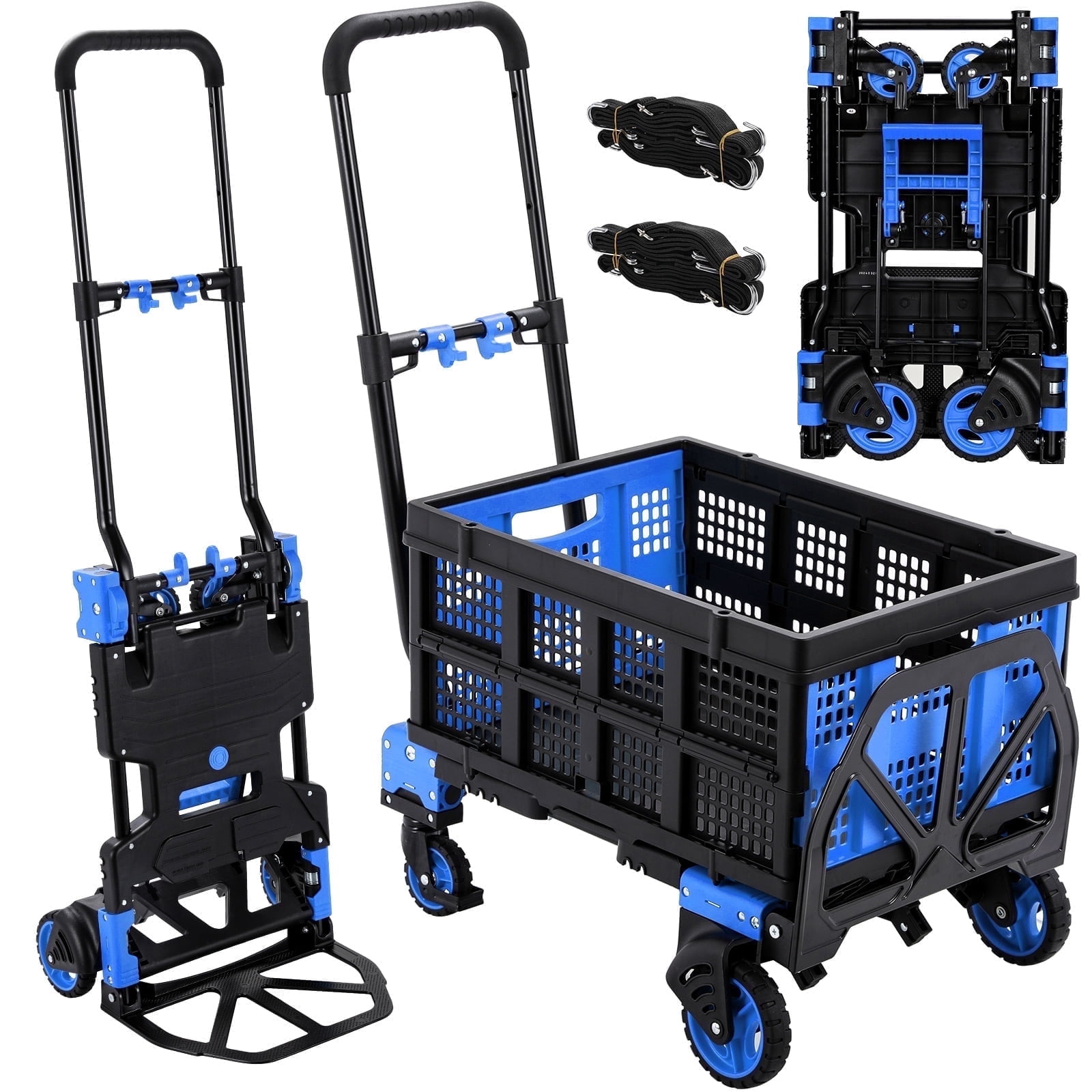 Arlopu 2 in 1 Folded Hand Truck with 4 Wheels & Storage Boxes, Heavy ...