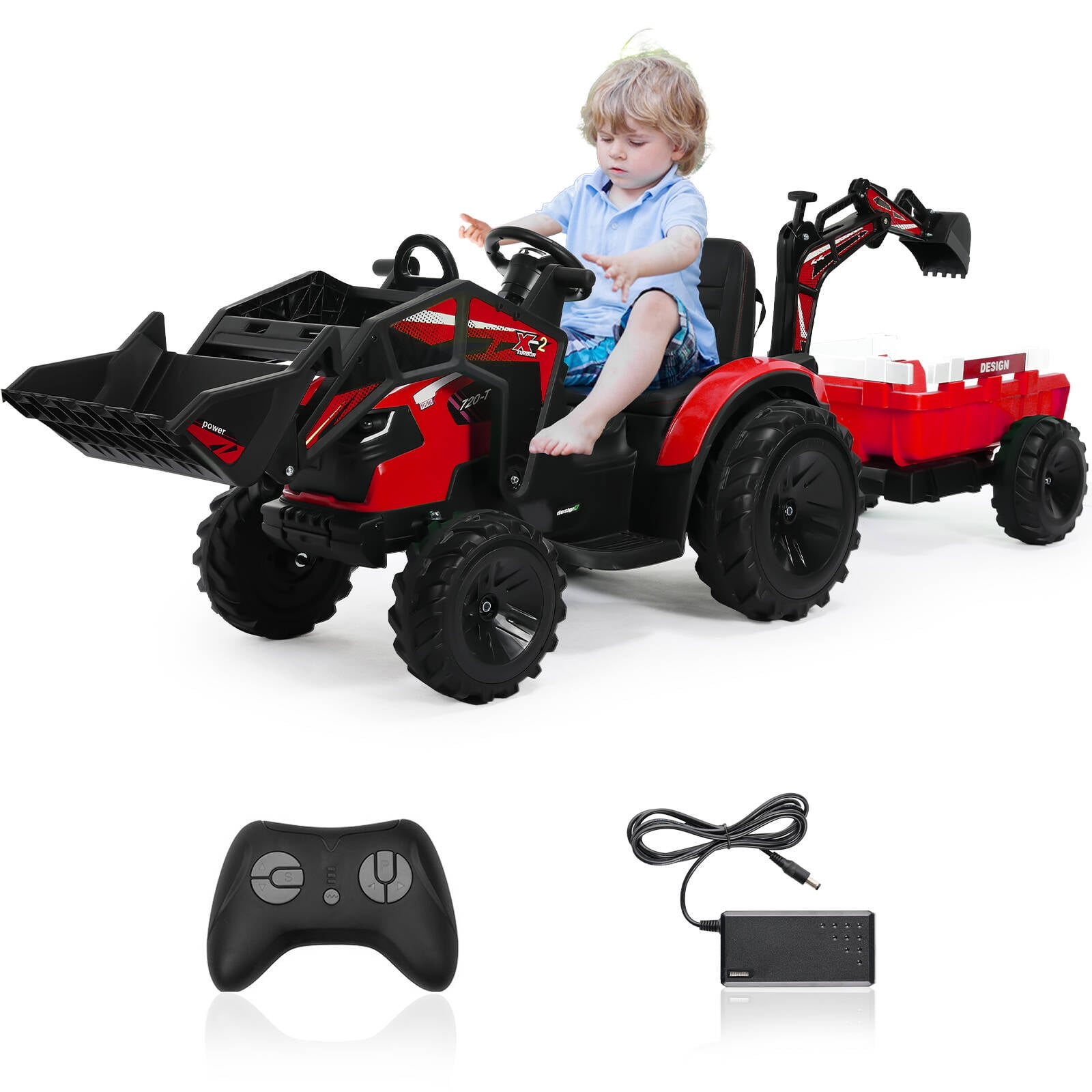 Arlopu 24V 3 in 1 Kids Ride on Tractor, Excavator & Bulldozer, Electric ...